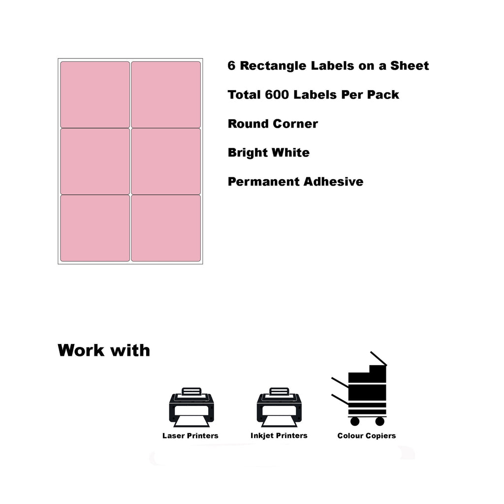 A4 Format Rectangle Light Pink 99.1 x 93.1mm Label 6 Labels Per Sheet ...