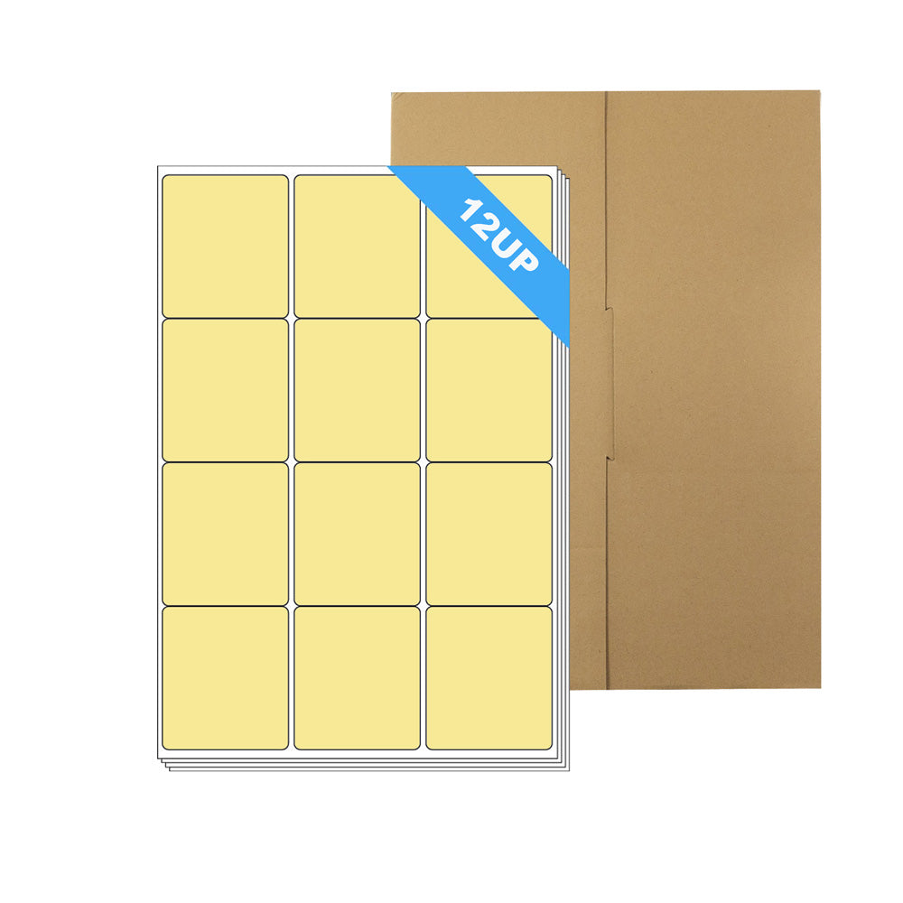 A4 Format Rectangle Yellow 63.5 x 72mm Labels 12 Labels Per Sheet-100 ...