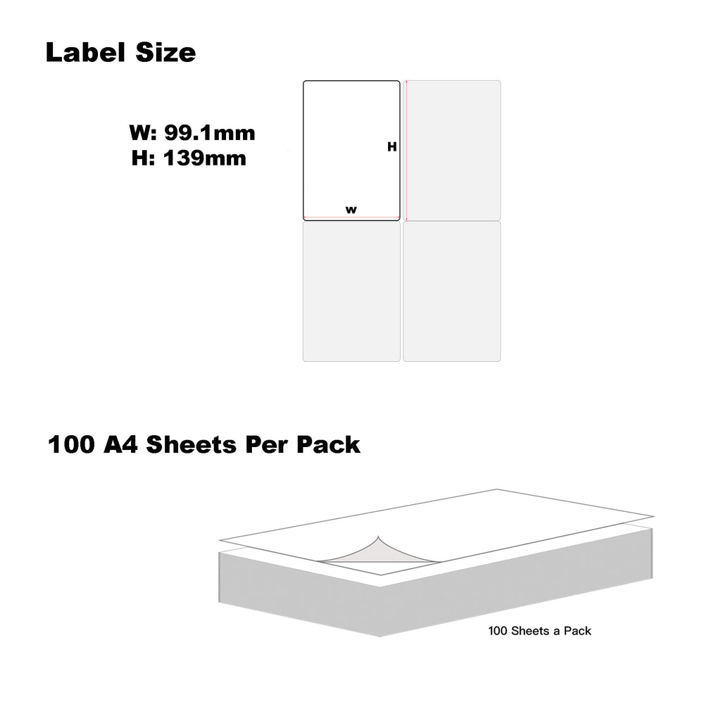 A4 Format Rectangle Labels 139 x 99.1mm 4 Labels Per Sheet-100 Sheets ...